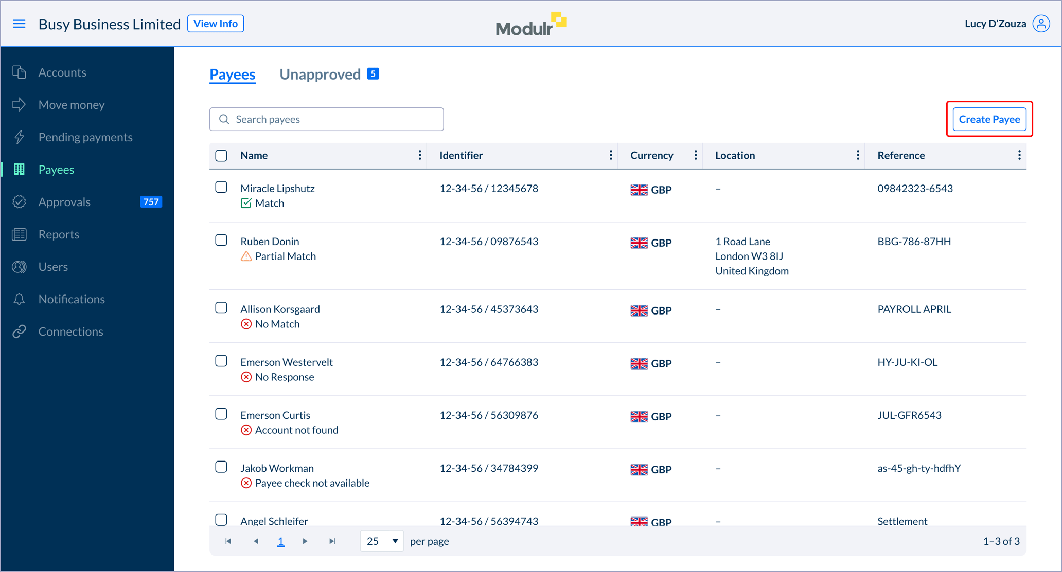 Creating and Approving Payees